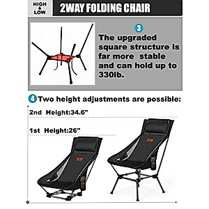 AnYoker Camping Chair, 2 Way Compact Backpacking Chair, Portable Folding Chair, Beach Chair with Side Pocket and headrest, Lightweight Hiking Chair 0166 (Tan)