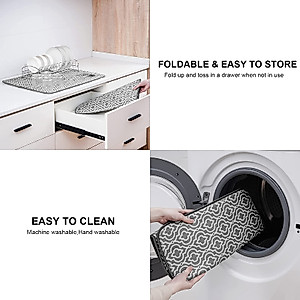 SUBEKYU 24" x 18" Dish Drying Mat, Dish Mat Drying Kitchen Mat Large, Absorbent Microfiber Dish Drainer/Rack Pads, XL, Grey, 1PACK
