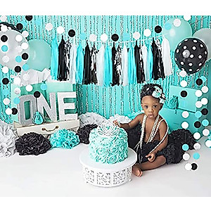 Turquoise Graduation Decorations 2023 Baby Shower Decorations Robin's Egg Blue White Black Silver Party/Black Polka Dot Balloons Turquoise Birthday Party Decorations/Bridal Shower Decor