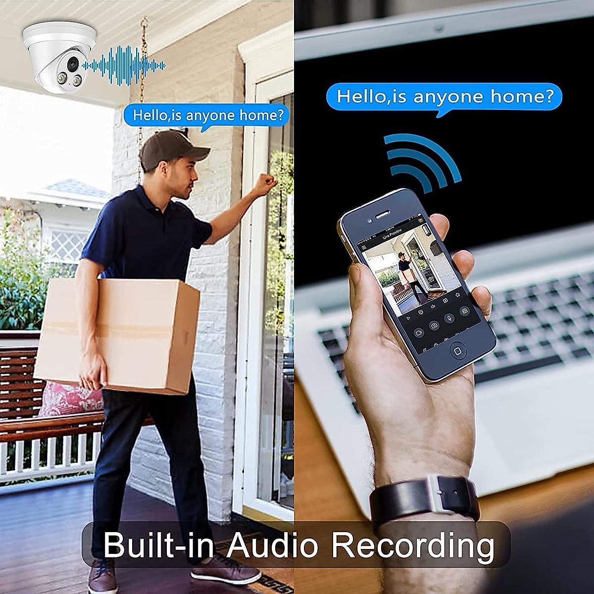 PANOEAGLE 5MP PoE IP Security Camera with Human/Vehicle Detection, 2.8mm Fixed Lens, Build-in Mic,98ft IR Night Vision, IP67 Waterproof