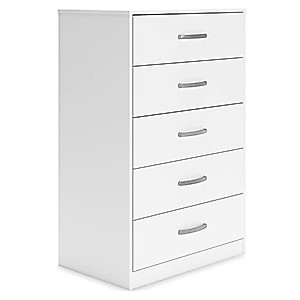 Signature Design by Ashley Flannia Casual 5 Drawer Chest of Drawers with Dovetail Construction and Safety Stop, White