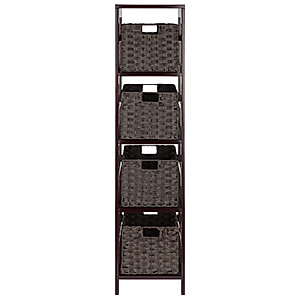 Winsome Wood Leo 5-Pc Storage Shelf with 4 Foldable Woven Baskets - Espresso and Chocolate