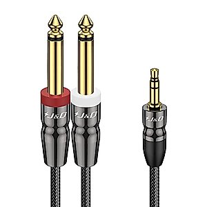 J&D 3.5mm to Dual 1/4 inch Stereo Splitter Y Cable, 3.5mm 1/8 inch TRS Stereo Male to Dual 1/4 inch 6.35mm Mono Male Y-Splitter Cable for Phone/Amplifiers/Mixer Audio Recorder, 1.5 Feet