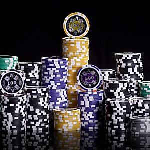 MBGBrybelly Ace Casino Poker Chip Set in Deluxe Wood Carry Case - Holo Inlay Heavyweight 14-Gram Casino Quality Poker Chips - Heavy-Duty Premium Protection - Locking Portable Case (750 ct. Mahogany)