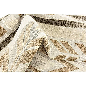 Unique Loom Modern Collection Geometric, High-Low Pile, Vintage, Arrows, Indoor and Outdoor Area Rug, 9 ft x 12 ft, Light Brown/Beige