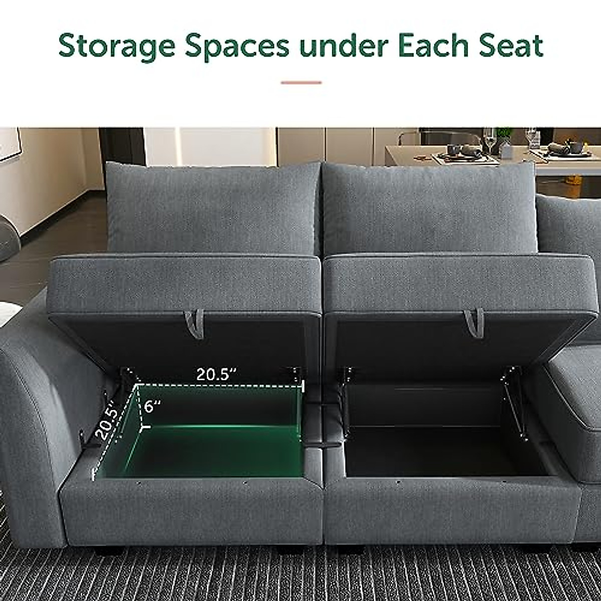 HONBAY Oversized Modular Sofa U Shape Modular Couch with Chaise Modular Sectional Couch Sofa with Storage Seats, Bluish Grey