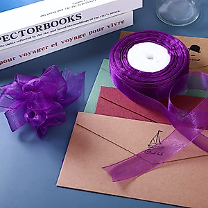 molshine 50 Yards x 5/8 Inch Shimmer Sheer Organza Ribbon,Chiffon Fabric Ribbons for Bouquets Garland,Bowknot,Wedding,Gift Wrapping,Hair,Crafts,Decoration (Purple, 5/8")