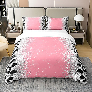 Ombre Pink (Not Glitter) Bedding Set Twin Size Pink Black Leopard Glitter 100% Cotton Duvet Cover Glam Glitter Art Prints Comforter Cover Black Leopard Silver Shiny Glitter Bedspread Cover 2Pcs