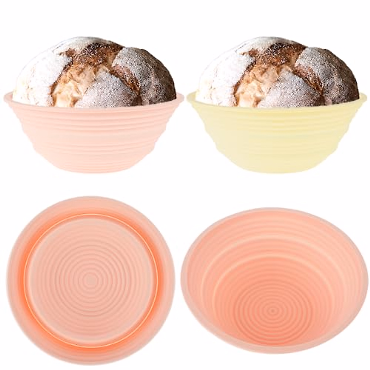 2Pcs Bread Proofing Basket Silicone, Collapsible Sourdough Bread Baking Supplies Dough Proofing Bowl Containers Oven Safe Baking Gifts for Bakers, 9inchs (A)