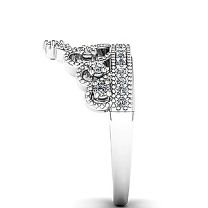 Sterling Silver Rhodium Plated Heart Princess Crown CZ Band Ring Size 7