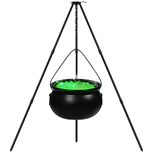 Halloween Decorations Outdoor Large Witch Cauldron, Black Plastic Bowl Decor on Tripod with Lights Halloween Cauldron Pot, Witches Cauldron Hocus Pocus Candy Bucket Decoration for Porch Home Party