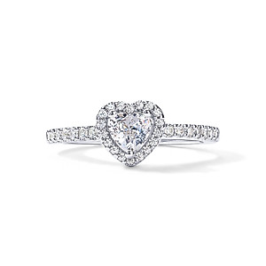 PAVOI 14K Gold Plated Heart Halo Ring for Women | Promise Rings for Her (White Gold, 7)