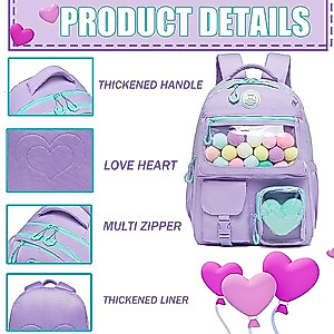 ZBAOGTW Cute Backpack for Girls, Aesthetic Clear School Backpack with Lunch Box, Casual Backpack for Elementary School Teens Back to School Supplies