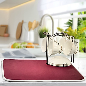 xigua Burgundy Red Solid Color Dish Drying Mat for Kitchen Counter, Absorbent Microfiber Dishes Drainer Mats, Tableware Protector Dish Drying Pad 18x24in