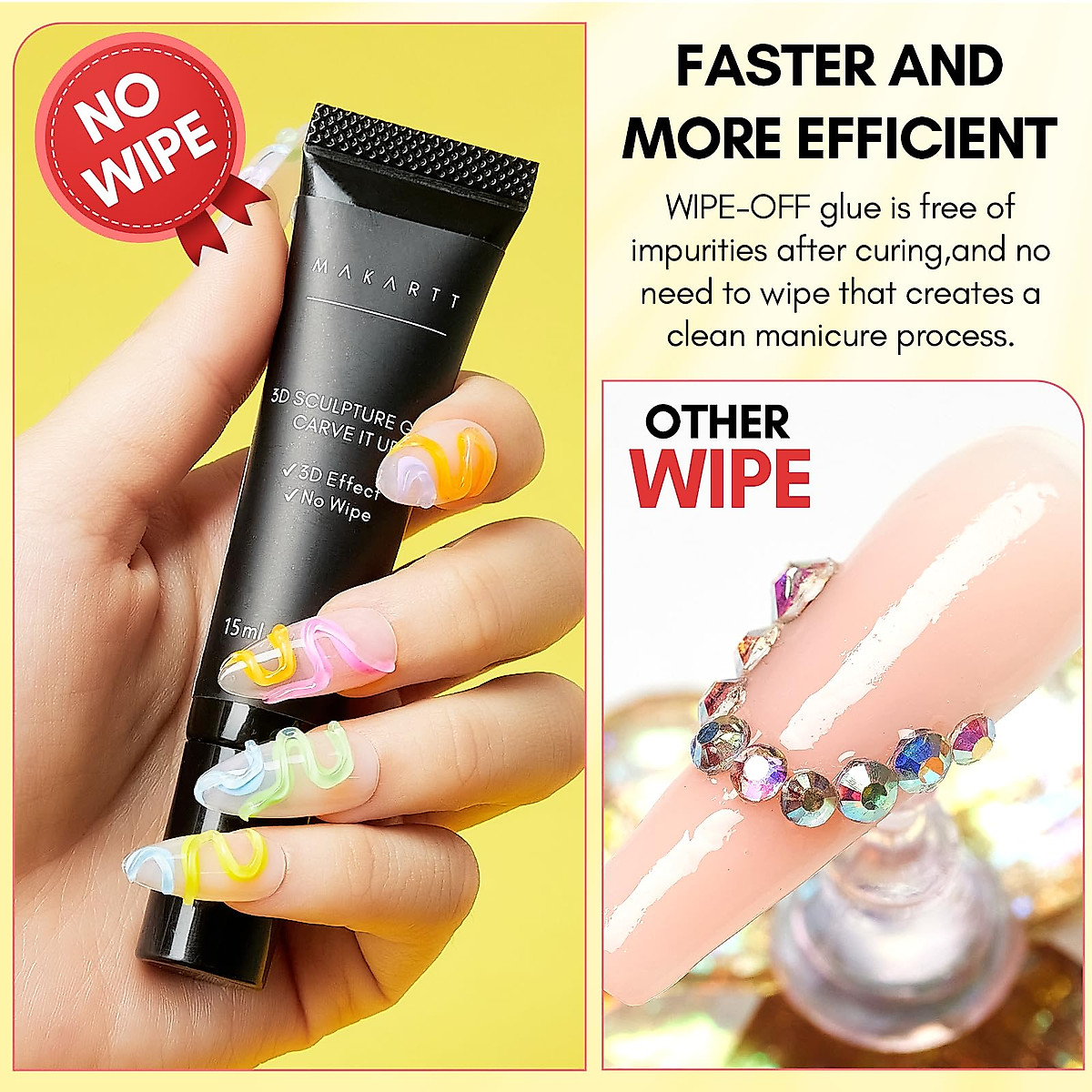 Makartt 3D Gel Nail Art Sculpting Gel Nail Glue 15g No Wipe Clear Gel Polish for Nail Designs and DIY Nail Art - for Drawing, Molding, Sculpture and Decoration