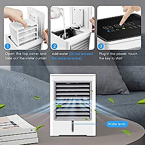 Personal Air Cooler, Portable Evaporative Conditioner with 3 Wind Speeds Touch Screen Small Desktop Cooling Fan, Mini Air Conditioner Fan for Home, Bedroom Room, Office, Dorm, Car, Camping Tent