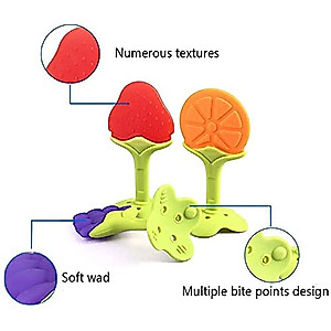 TEKSTAR Baby Teething Toys Silicone Fruit Giraffe Banana Toothbrush Teethers Freezer BPA Free, Soothe Babies Teething Relief Sore Gums for Newborn Infant and Toddler (5-Pack)