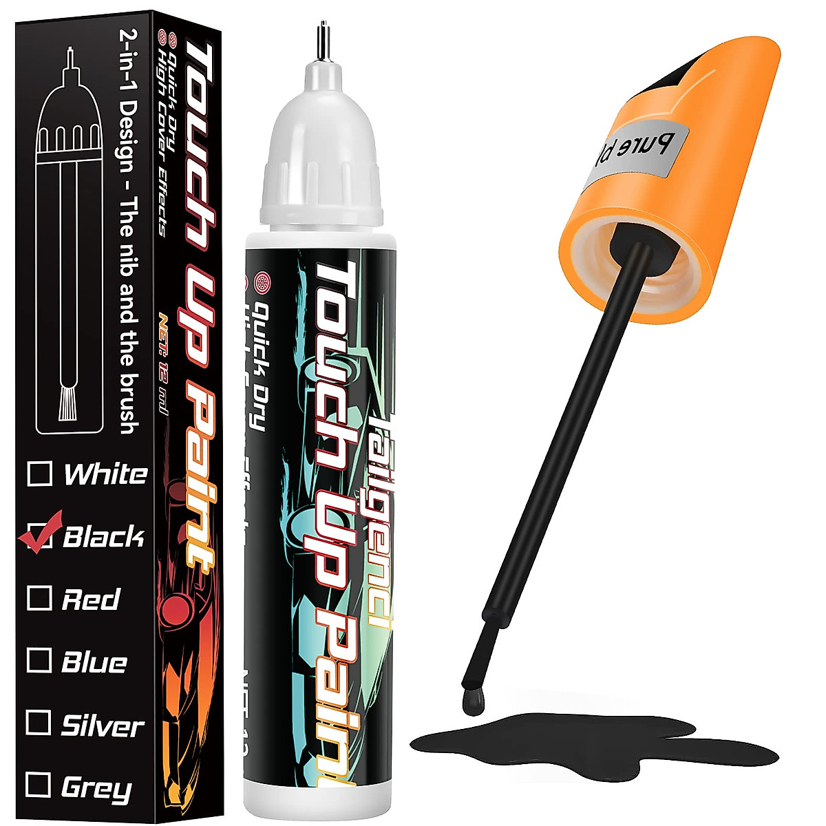 Touch Up Paint For Cars, Quick And Easy Car Auto Paint Touch Up For Car Scratch，Two-In-One Car Paint Scratch Repair, Car Scratch Remover For Deep Scratches, Car Automotive Touch Up Paint (Black)