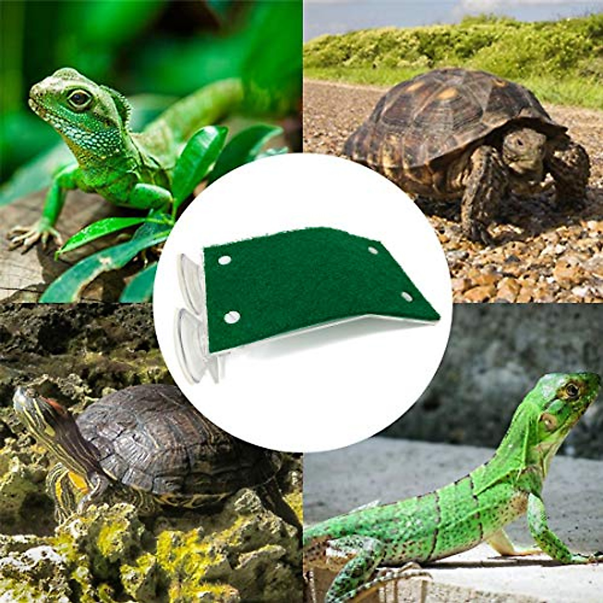 Hamiledyi Turtle Basking Platform Tortoise Climbing Ladder Aquarium Fish Tank Reptile Ramp Resting TerraceArtificial Plastic Grass Pier - 2PCS