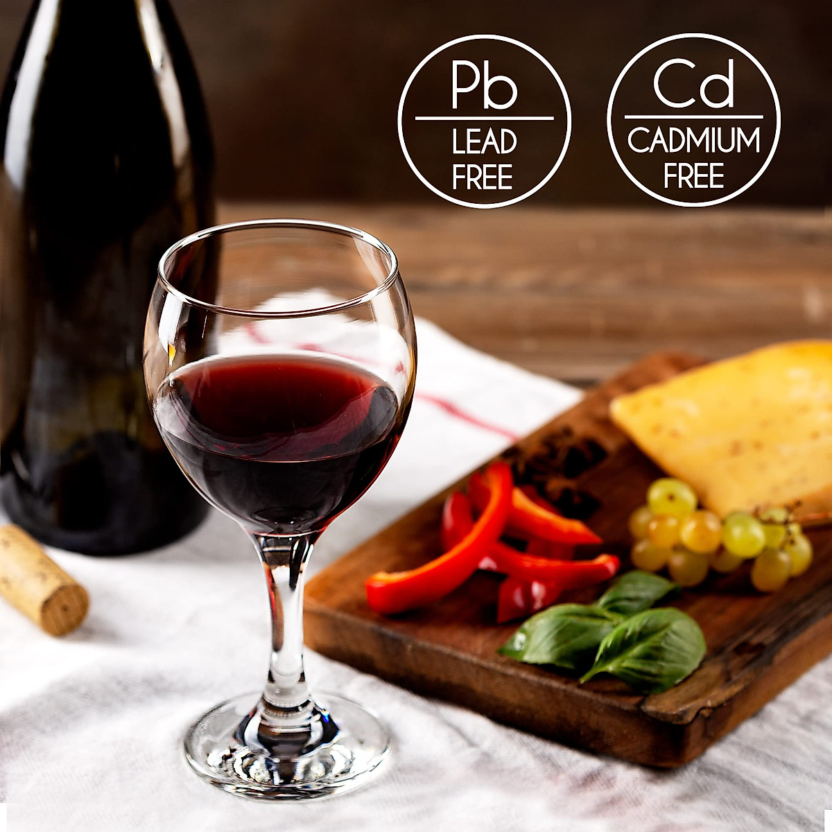 Stemmed Red Wine Glasses Set of 4, All Purpose 12 ¼ Oz Lead-Free Long Stem Wine Glasses, Crystal Clear, Dishwasher Safe, Restaurant Quality