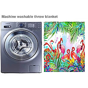 Mimihome Flamingo Blanket,Tropical Leaves Flamingos Throw Blanket Warm Fleece Blanket for Sofa Couch Bed Chair,60x50 Inches, Pink Green White