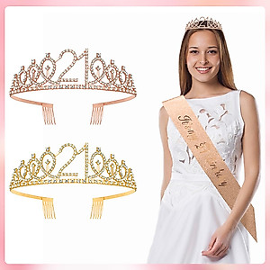 Birthday Girl Sash, 21st Rose Gold Tiara Crown & Headband - Birthday Gifts & Decorations
