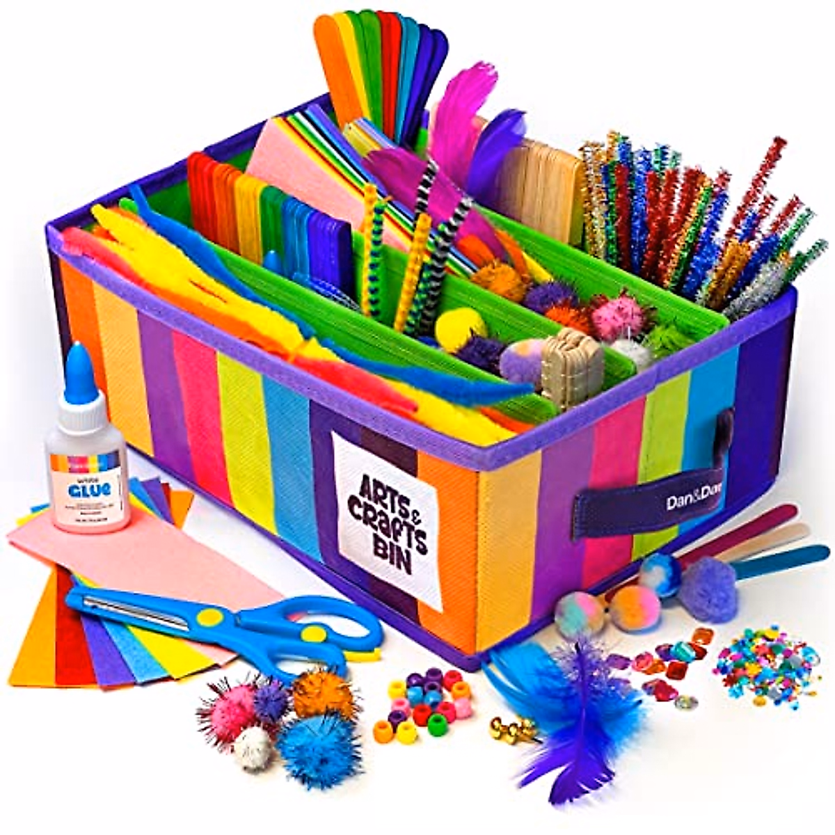 Dan&Darci Arts & Crafts Supplies Kit for Kids and Toddlers - with Storage Bin - Kid & Toddler Art & Craft Set Ages 3, 4, 5, 6, 7 & 8 Years Old - Crafting Materials Box Kits for School or Gift