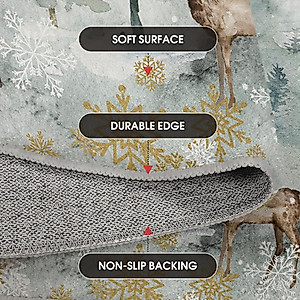 Artoid Mode Deer Snowflakes Pine Tree Christmas Area Rug, Xmas Winter Home Decor Low-Profile Washable Area Rugs for Entryway Bedroom Living Room Laundry Room Indoor 5x7 Feet