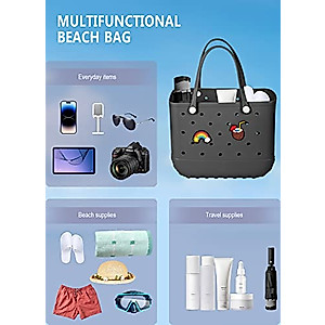 Beach Bag Rubber Tote Bag Waterproof Travel Bags for Women Washable Tote Bag Handbag for Sports Beach Market Pool (Large, Black)