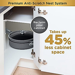 Ninja C53300 Foodi NeverStick Premium 3-Piece Cookware Set with Glass Lid, Anti-Scratch Nest System, Hard-Anodized, Nonstick, Durable & Oven Safe to 500°F, Slate Grey