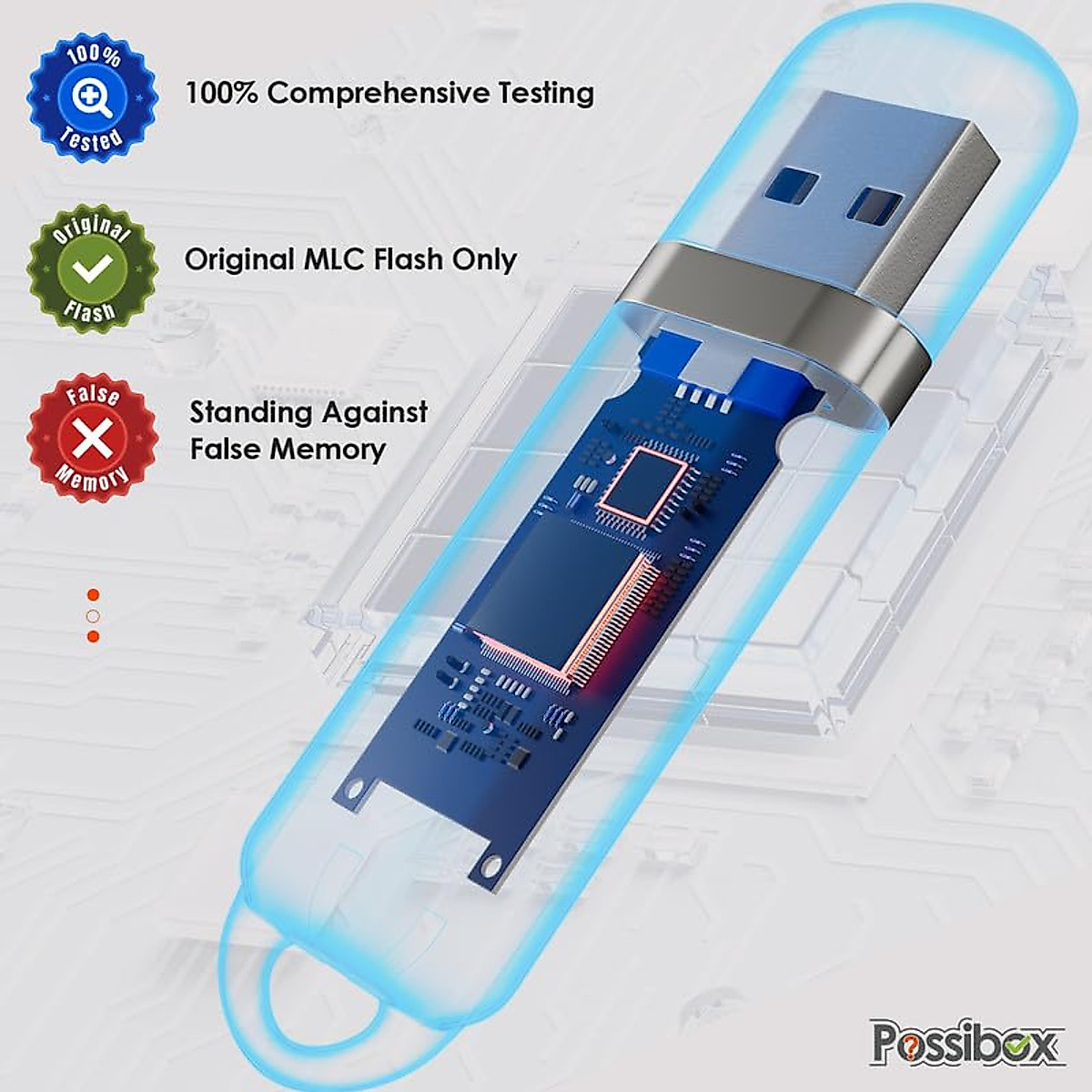 Possibox Custom Promotional USB Flash Drive 16GB Printed with Your Logo - as Campaign Gift Bulk - 100 Pack