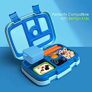 Salad Dressing Container To Go, Compatible with Bentgo Kids Lunch Box, 2x 3oz Small Containers with Lids, Premium Silicone, Easy Open Snack Containers, Leakproof Dips Sauce Container for Lunch Box(Blue/Lime)