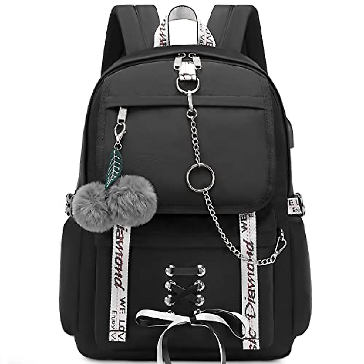 Spotted Tiger School Backpack for Girls Backpack with Lunch Box Aesthetic Backpack for Teen Girl Backpack School Bag Bookbag (Black)