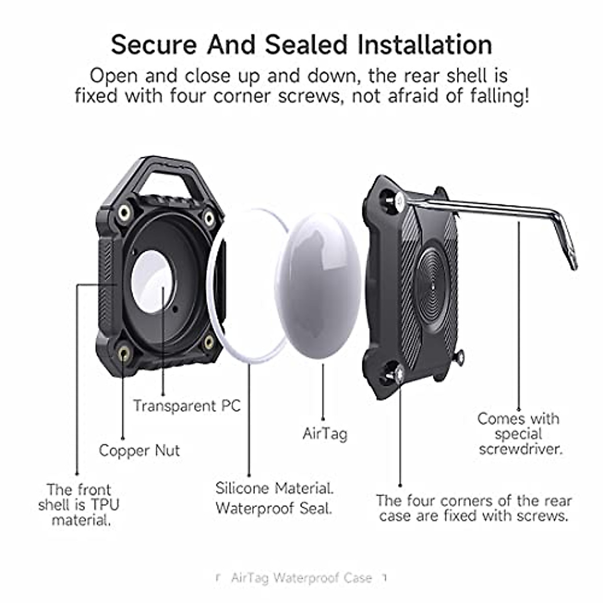 2 Pack Waterproof AirTag Holder,Compatible Apple Air Tag Tracker with Key Ring,Protective Anti-Scratch Anti-Lost Cover Compatible with Air Tag Holder(Black) for Keys/Dog Collar/Luggage