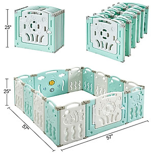 Albott 22 Panels Kids Safety Play Center Yard Baby Playpen Kids Activity Centre Indoor or Outdoor, Portable Play Yard with Gate for Babies, Infant, Toddlers Blue (20 Panels+1 Gate+ 1 Game Board)