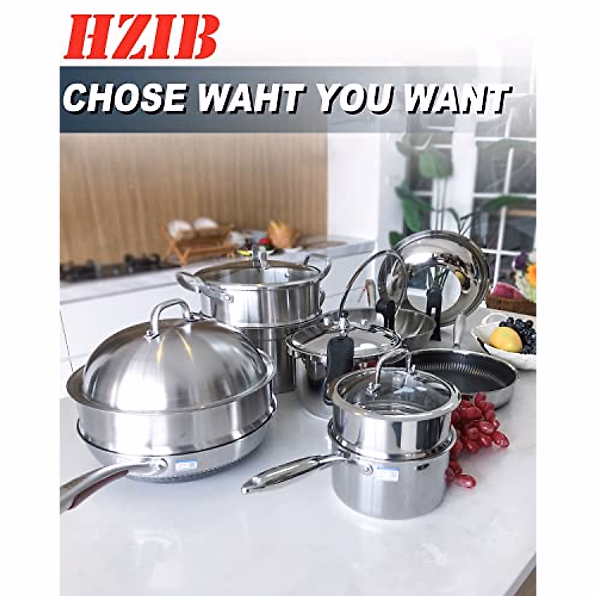 HZIB High capacity Multipurpose Stock Pot and Steamer Pot with PFOA-free,18/10 Stainless Steel Steamer,2-tier Cooking Pot with Lid for Soups,Seafood,Vegetables,Stews and Pasta