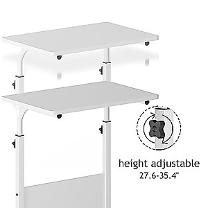 DlandHome Rolling Desk Mobile Standing Desk Mobile Side Table 23.6 Inches w/Wheels Adjustable Movable Portable Laptop Computer Stand for Bed Sofa,White