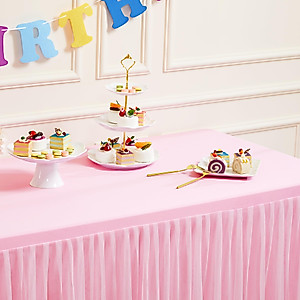 Suppromo 6ft Pink Tablecloth with Tulle Table Skirt for Rectangle Tables 3 Sides Pink Tutu Table Cover for Baby Shower Girls Birthday Party Wedding Dessert Cake Table Decorations