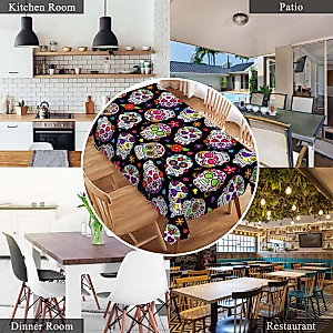 Swono Day of The Dead Table Cover Tablecloth, Colorful Mexican Sugar Skulls 50x72 Inch Table Cloth for Rectangle Tables Buffet Parties Coffee BBQ and Dinning Tablecloth