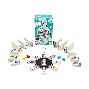 Regal Games â€“ Double 12 Dominoes â€“ Colored Dots Set â€“ Mexican Train Edition Set with, 91 Tiles, 4 Trains, Hub, & Collector's Tin - 2-8 Players Ages 8+ for Kids & Adults