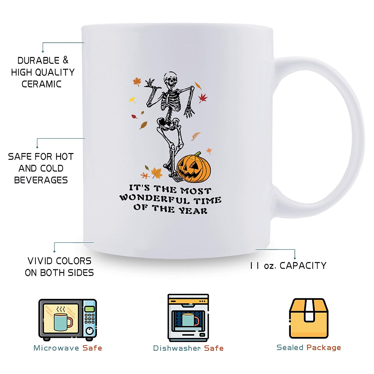 Funny Halloween Mug, It's the Most Wonderful Time of the Year Coffee Mug, Scary Dancing Skeleton Halloween Decor Coffee Mugs, Halloween Gifts for Women Men - 11oz