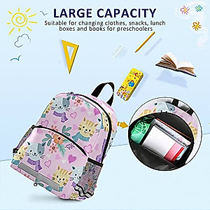 beeplus Cat Print Kids Backpack 13inch Little Kid Toddler Backpacks for Girls and Boys with Chest Strap and Reflective Strip