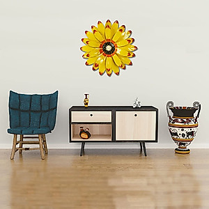 Dotlite Metal Sunflower Wall Art, 12 Inch Large Inspirational Wall Décor Metal Flower Hanging for Indoor Outdoor Home Bedroom Living Room Patio Garden Office, Yellow