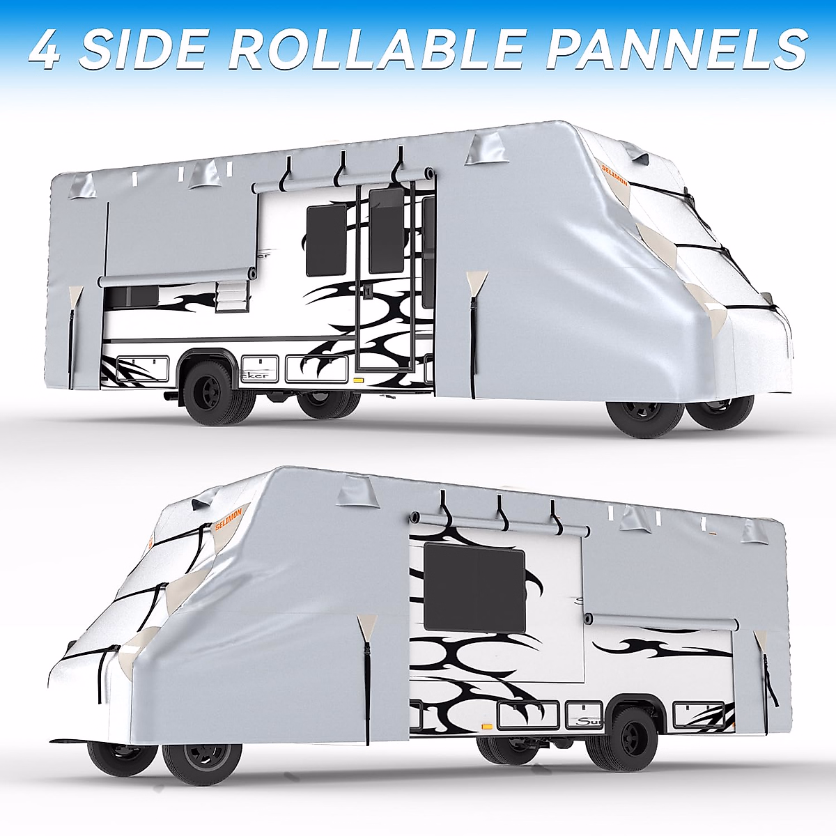 SELIMON 300D Top Class C RV Cover with Waterproof PU Coating Rip-Resistent & Anti-UV Winter Camper Cover Fits 23' to 26' Motorhome