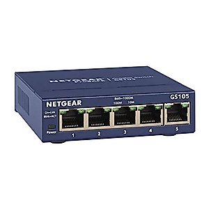 NETGEAR 5-Port Gigabit Ethernet Unmanaged Switch (GS105NA) - Desktop or Wall Mount, and Limited Lifetime Protection,Gray