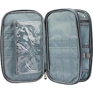 Katech Empty Knitting Needles Case Portable Travel Crochet Hooks Case Zipper Storage Bag Organizer with Transparent Pocket and Holder Slots for Carrying Knitting Needles and Crochet Accessories (Grey)