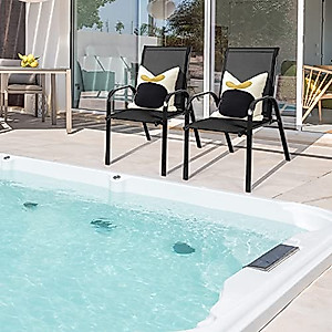 Tangkula 2 Piece Patio Dining Chairs, Outdoor Bistro Chairs W/Curved Armrests, Easy-to-Dry Fabric, Reinforced Steel Frame, Wide & Comfortable Camping Chairs for Garden, Poolside, Backyard (1, Black)