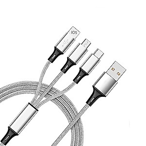Pro USB 3in1 Multi Cable Compatible with Asus ZenFone 2 Laser Data Universal Extra Strength for Fast Quick Charging Speeds! (Silver)