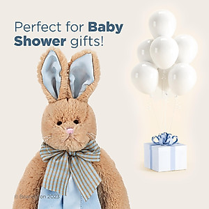 Bearington Baby Bunny Tail Snuggler, 15 Inch Blue Rabbit Plush Stuffed Animal Security Blanket Lovey for Babies