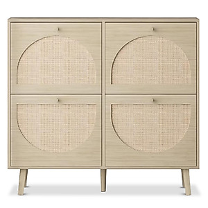 Shoe Cabinet, Modern Slim Hidden Shoe Organizer, Shoe Cabinet for Entryway,Slim Rattan Shoe Storage Cabinet,Shoe Rack Cabinet with Flip Drawers, Shoe Cabinet for Entryway W41.4 x D9.5 x H38.6